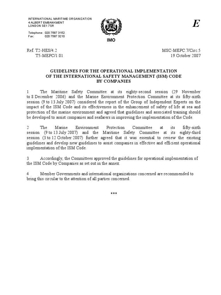 MSC Mepc.7 Circ.5 Ism Code | PDF | Audit | Safety