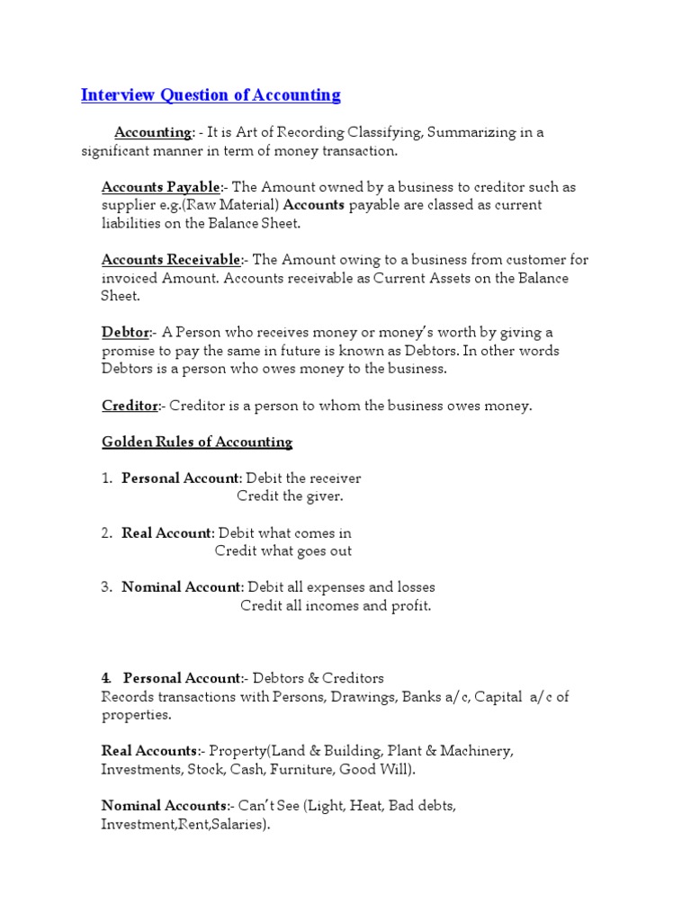 Interview Question of Accounting: Accounts Payable | PDF | Debits And ...
