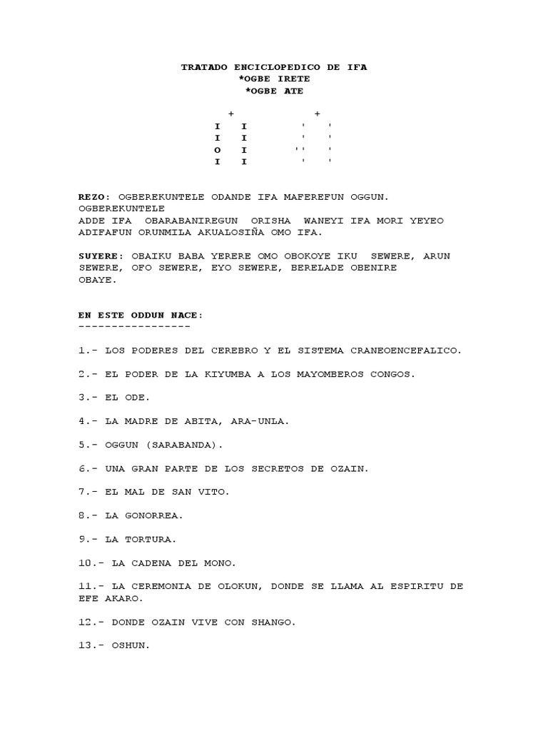 Signo Ogbe Ate en Ifá y Osha | PDF | Santeria