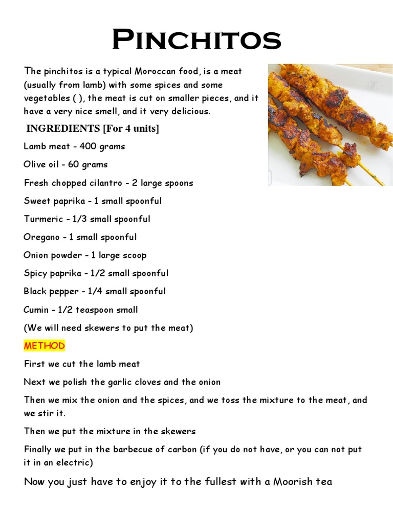 Pinchitos: INGREDIENTS (For 4 Units) | PDF