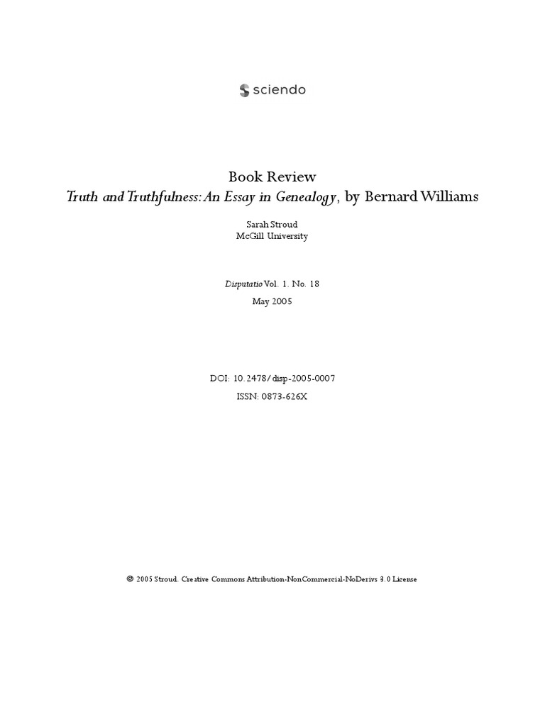 Truth and Truthfulness An Essay in Genealogy | PDF | Truth | Value (Ethics)