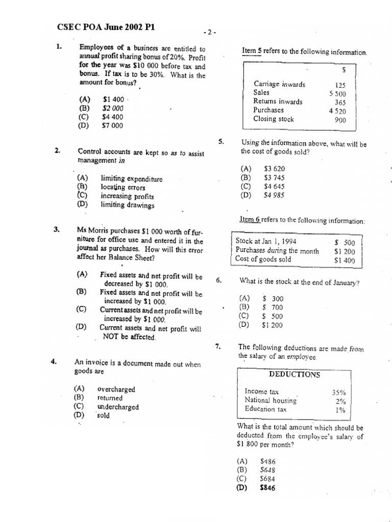 CSEC POA June 2002 P1 PDF | PDF | Debits And Credits | Business Economics