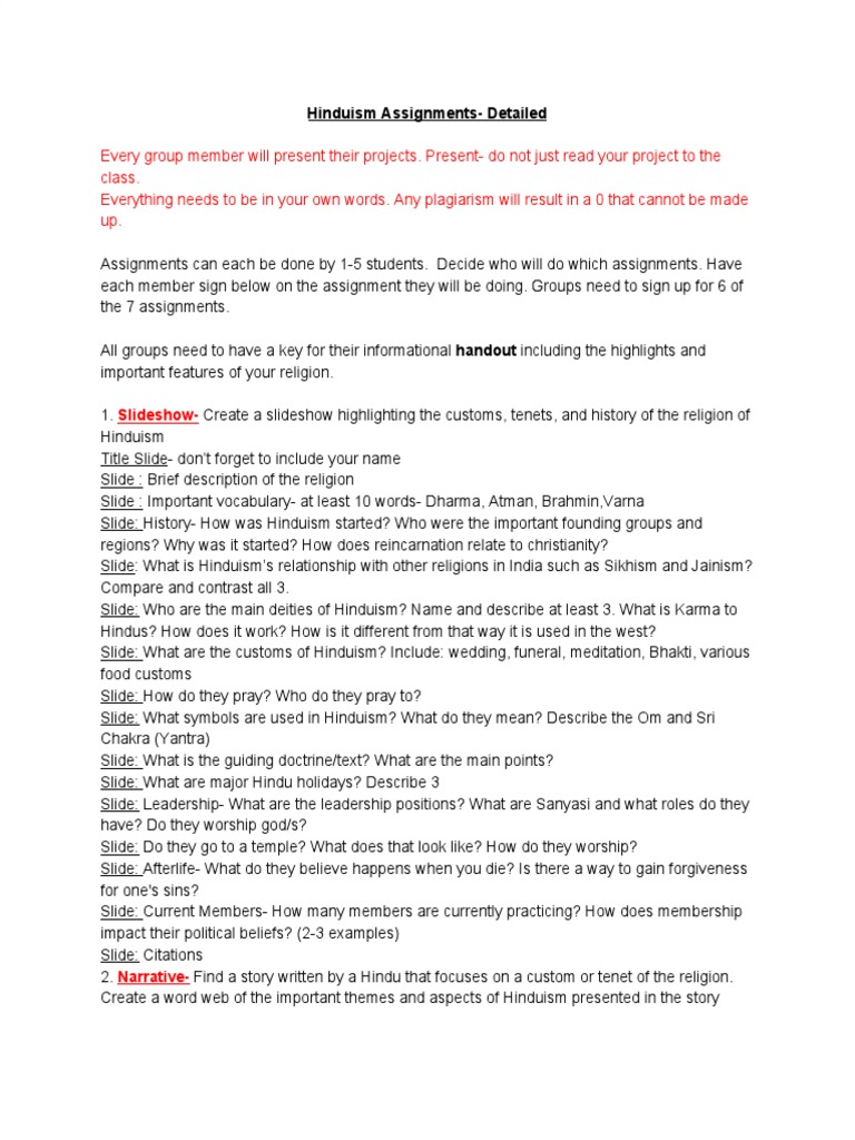 Hinduism Assignment Overview | PDF | Religious Belief And Doctrine ...