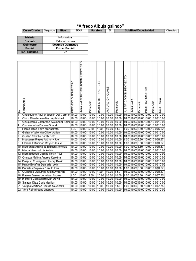 2Q-1P - Registro Informatica Segundo B | PDF