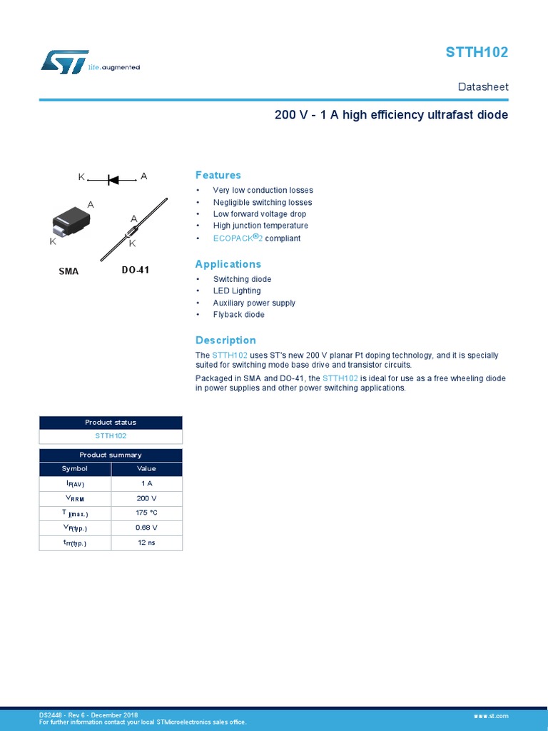 STTH 102 | PDF | Diode | Computer Engineering