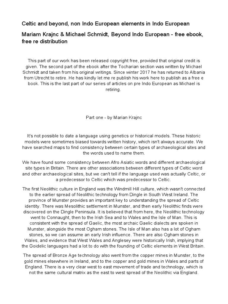 Pre Indo European Languages - Mariam Krajnc and Michael Schmidt | PDF ...