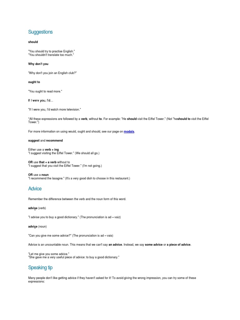 Suggestions: Should | Download Free PDF | Verb | English Language