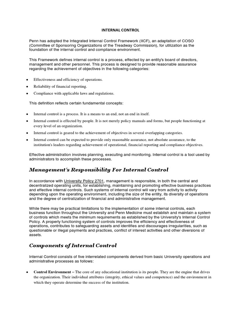 Management's Responsibility For Internal Control | PDF | Internal ...