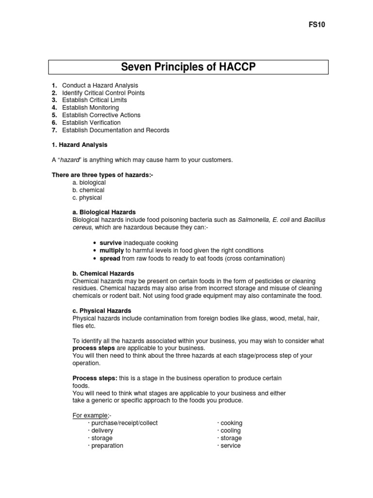 FS1 - 7 Principles of HACCP PDF | PDF | Hazard Analysis And Critical ...