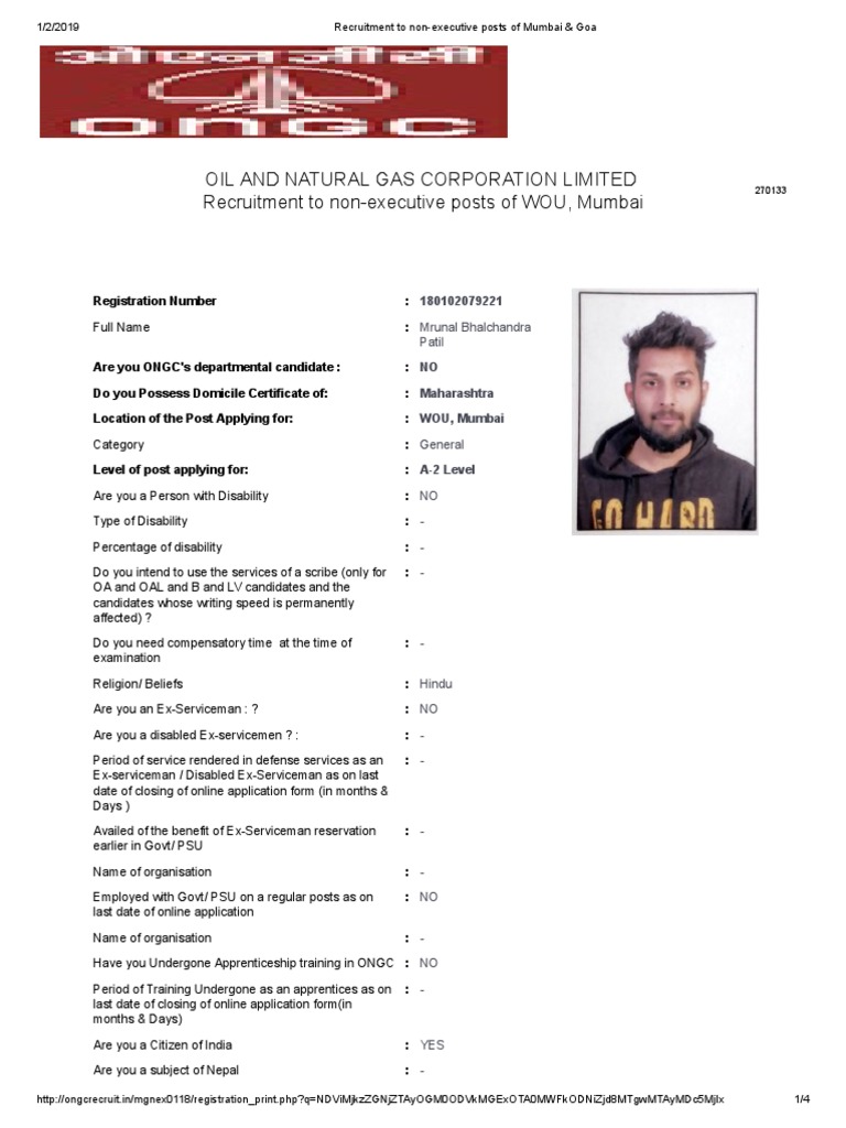 ONGC Original Form PDF | PDF