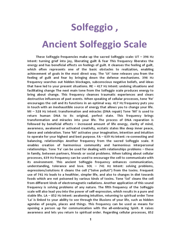 Ancient Solfeggio Scale Frequencies for Healing | PDF | Hertz | Frequency