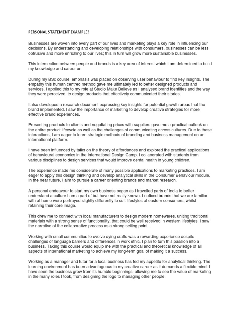 Personal Statement Example | PDF | Brand | Marketing