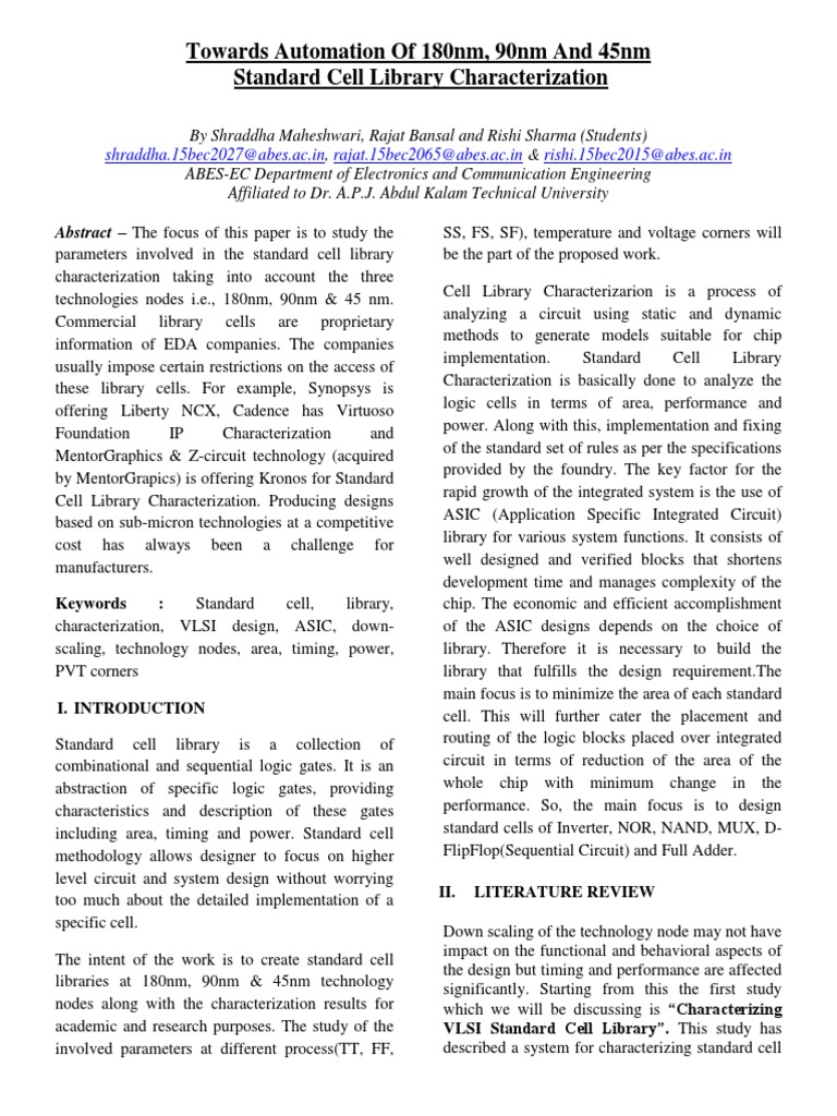 Automating the Characterization of 180nm, 90nm, and 45nm Standard Cell ...