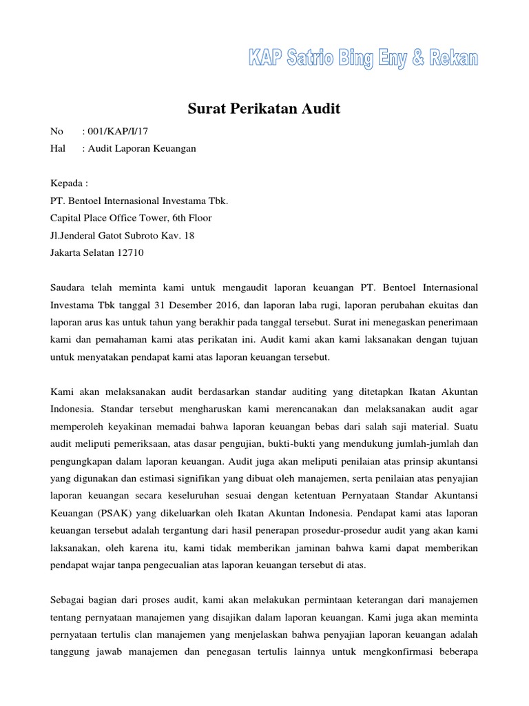 Contoh Surat Perikatan Audit | PDF