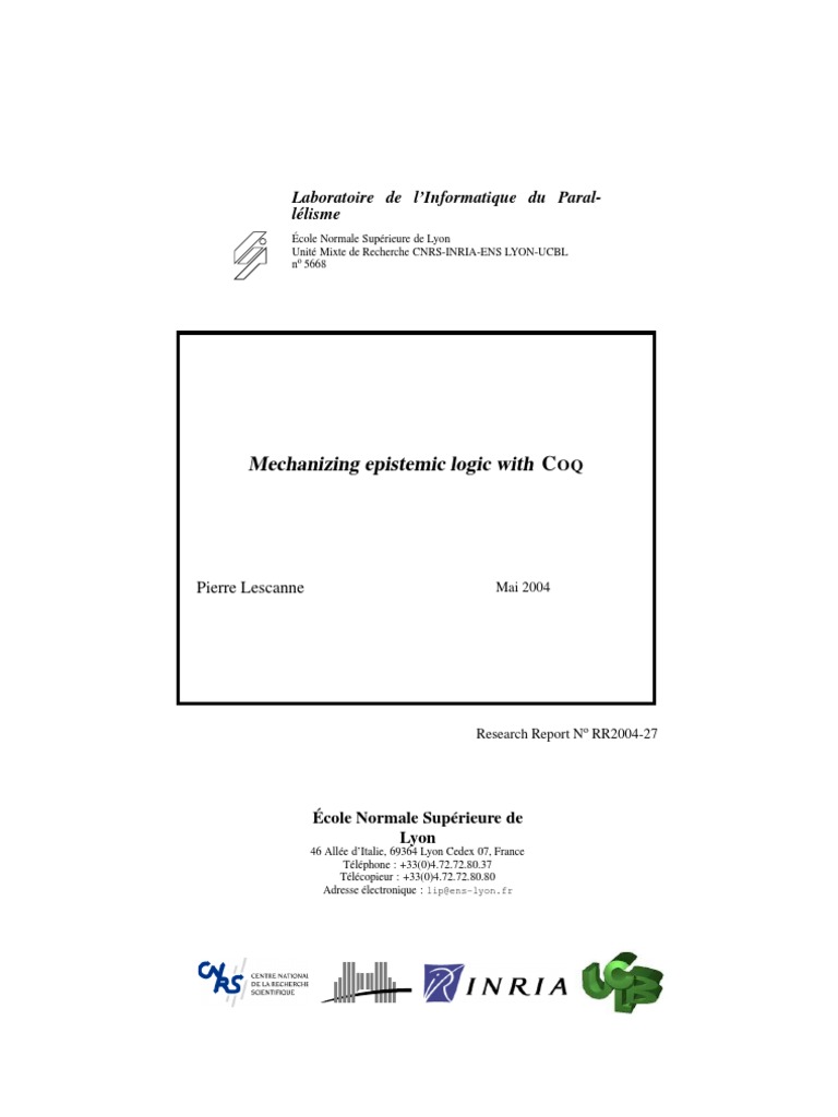 2004 - Mechanizing Epistemic With COQ | PDF | Modal Logic | Logic