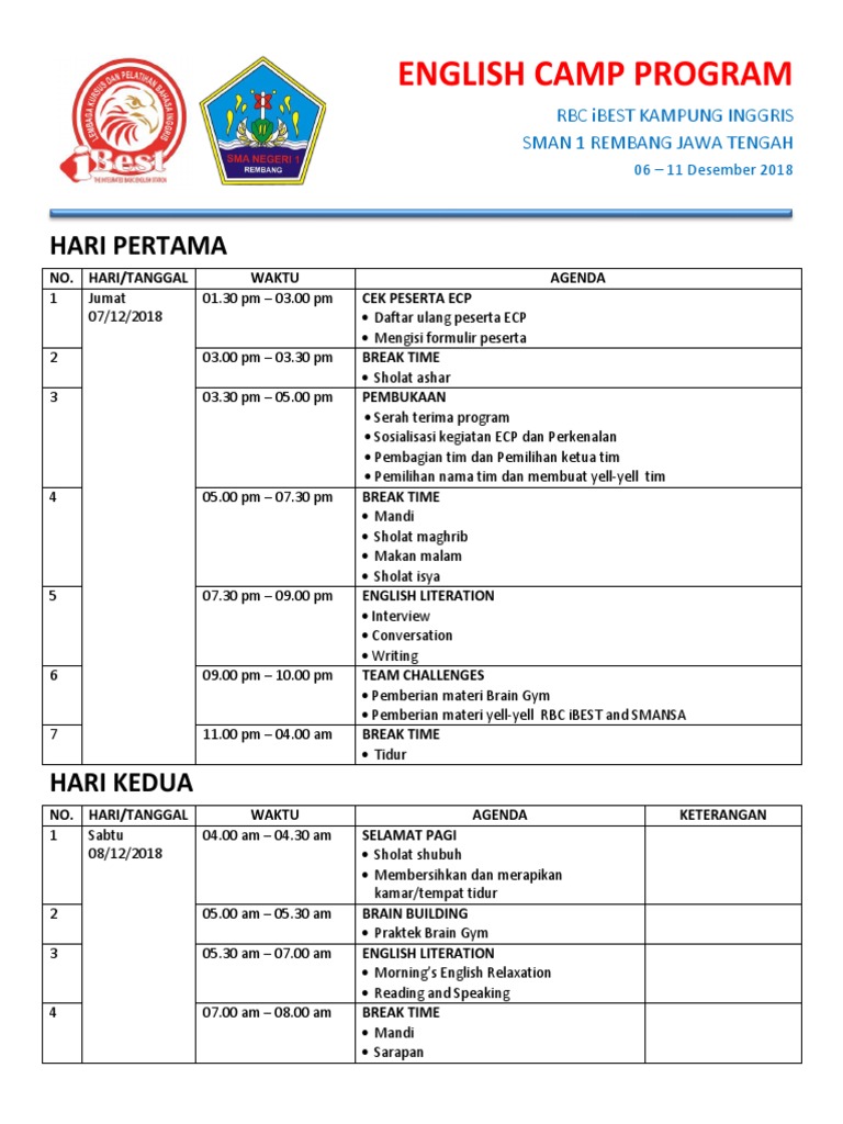 Rundown of English Camp Programming-1 | PDF | Linguistics | Semiotics