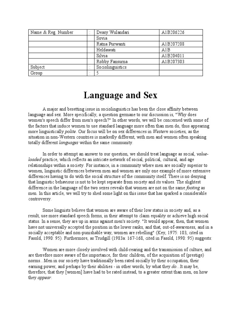 Language And Sex Download Free Pdf Linguistics Sociolinguistics