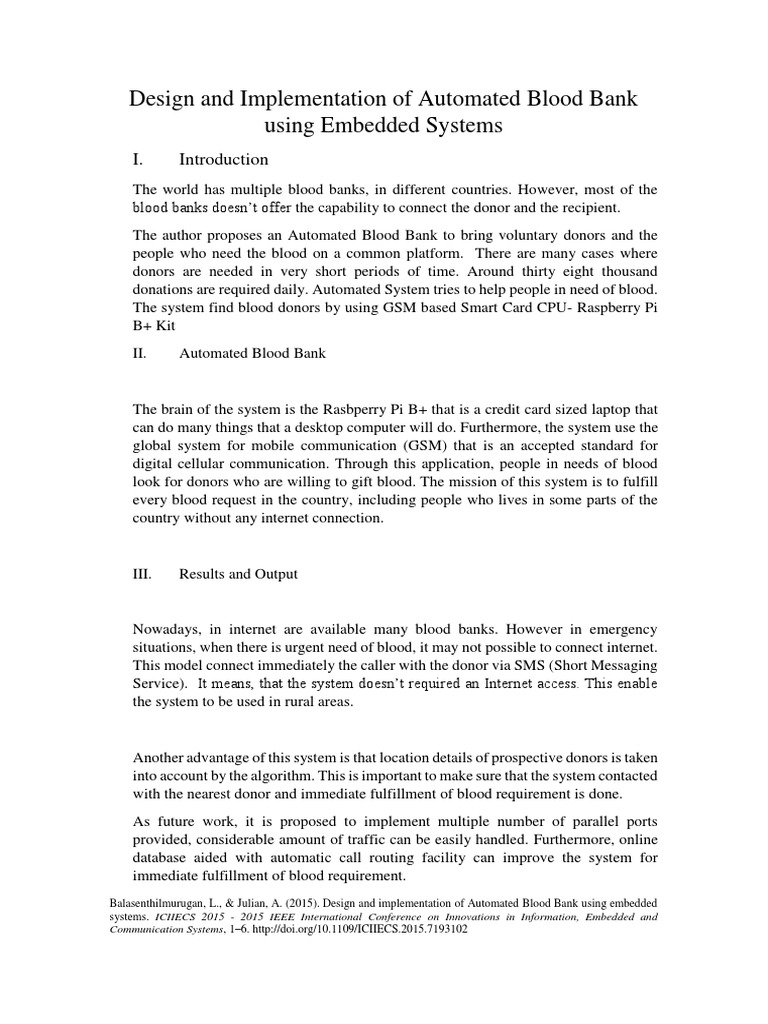 Automated Blood Bank System Design | PDF | Embedded System | Internet