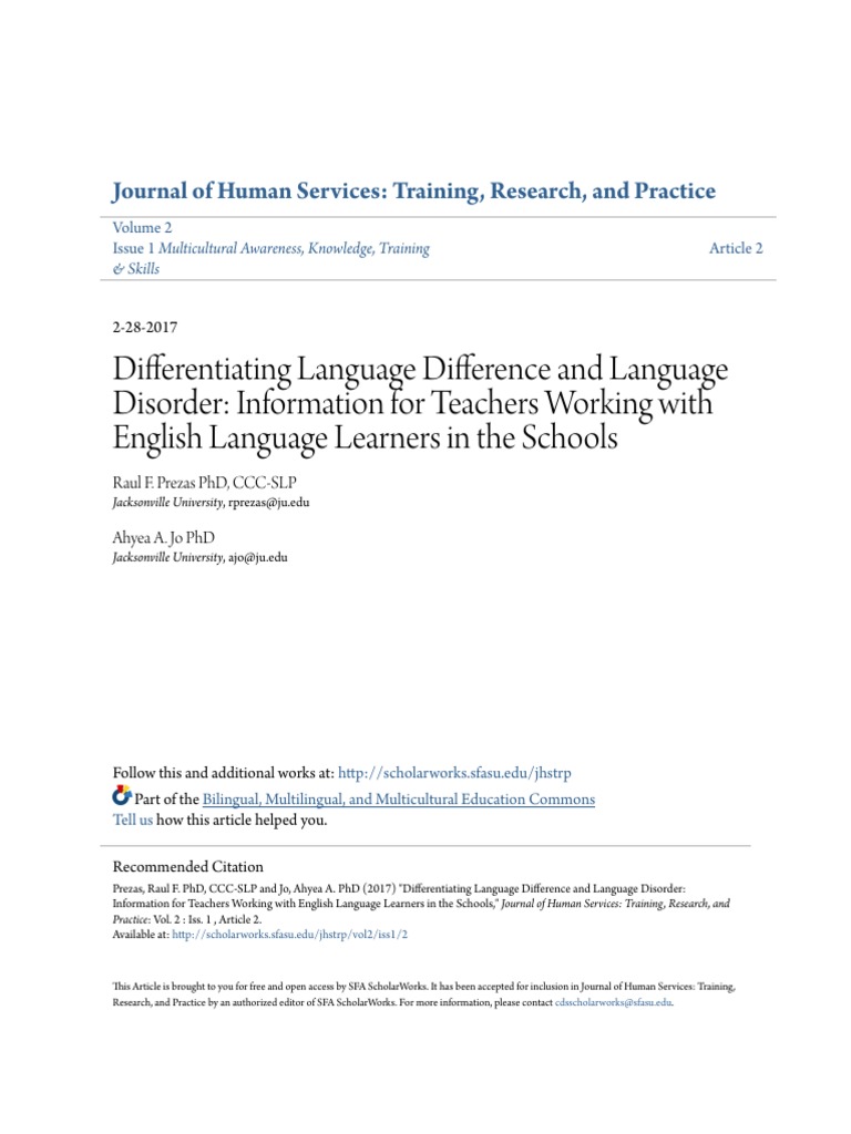 Differentiating Language Difference and Language Disorder - Information ...