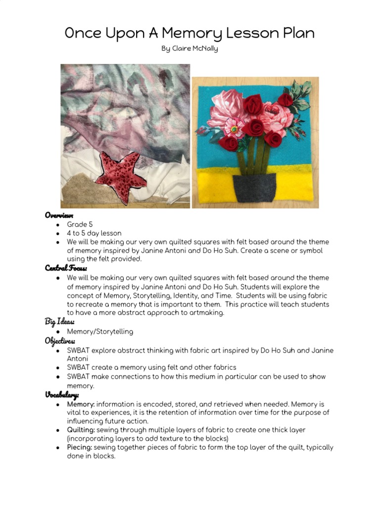 Once Upon A Memory Lesson Plan | PDF | Quilting | Memory