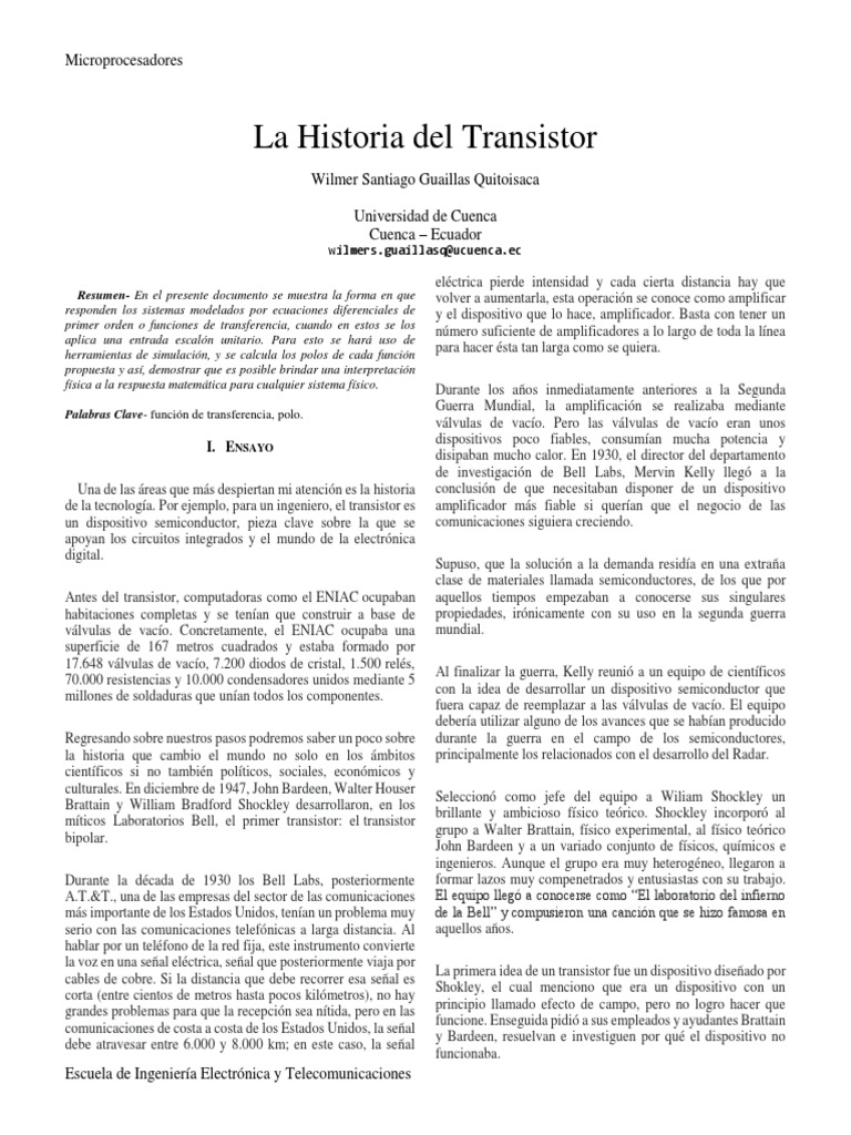 La Historia de Los Transistores | PDF | Transistor | Circuito integrado