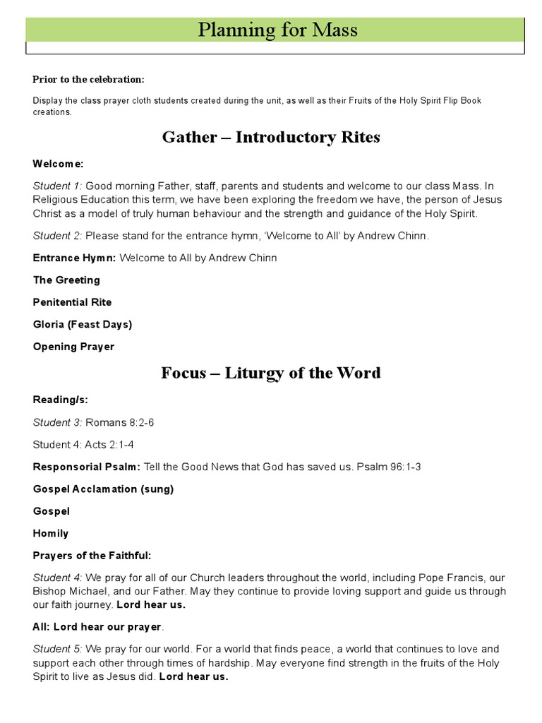Planning For Mass: Gather - Introductory Rites | PDF | Mass (Liturgy ...
