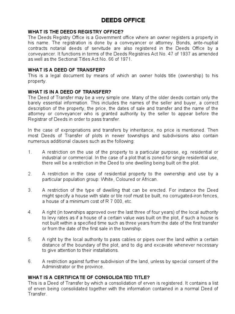 Deeds Office | Cape Town | Deed