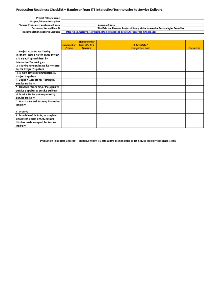 Production Readiness Checklist - Handover | PDF | Documentation | Password
