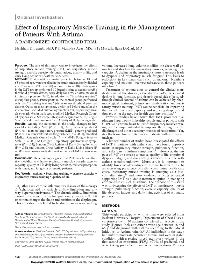 Effect of Inspiratory Muscle Training in The Management of Patients ...