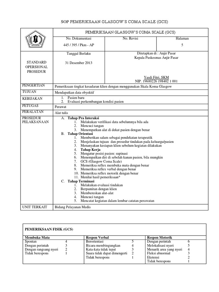 SOP Pemeriksaan GCS | PDF