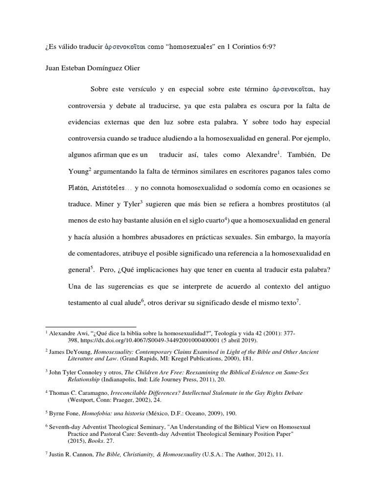 Traducción de ἀρσενοκοῖται en 1 Corintios | PDF | Homosexualidad | La ...