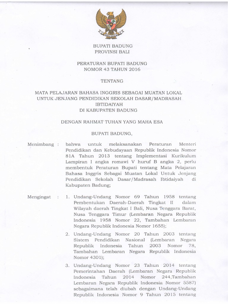 Contoh Perbup Bahasa Inggris | PDF