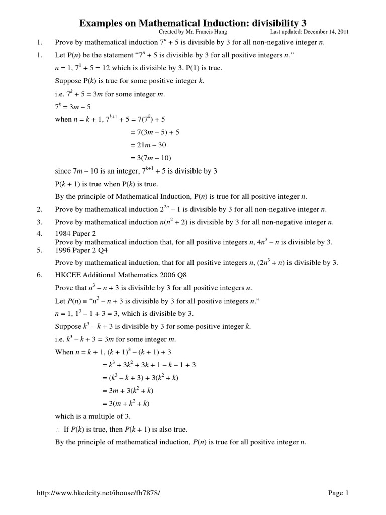 Examples On Mathematical Induction: Divisibility 3: Created by Mr ...