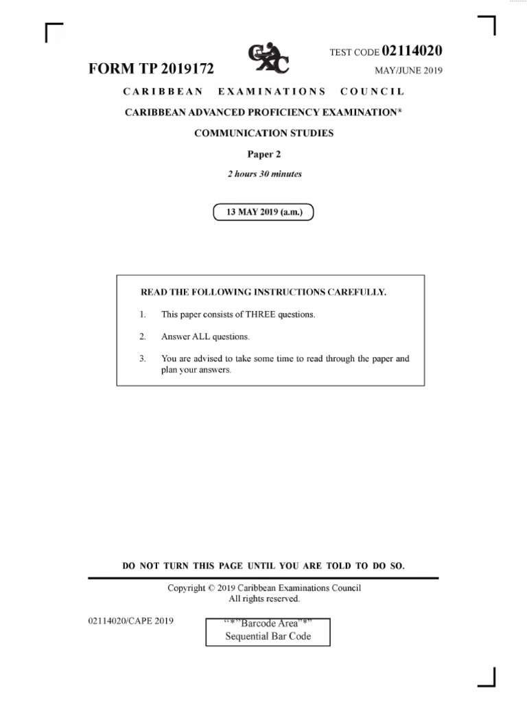 CAPE Communication Studies 2019 | PDF
