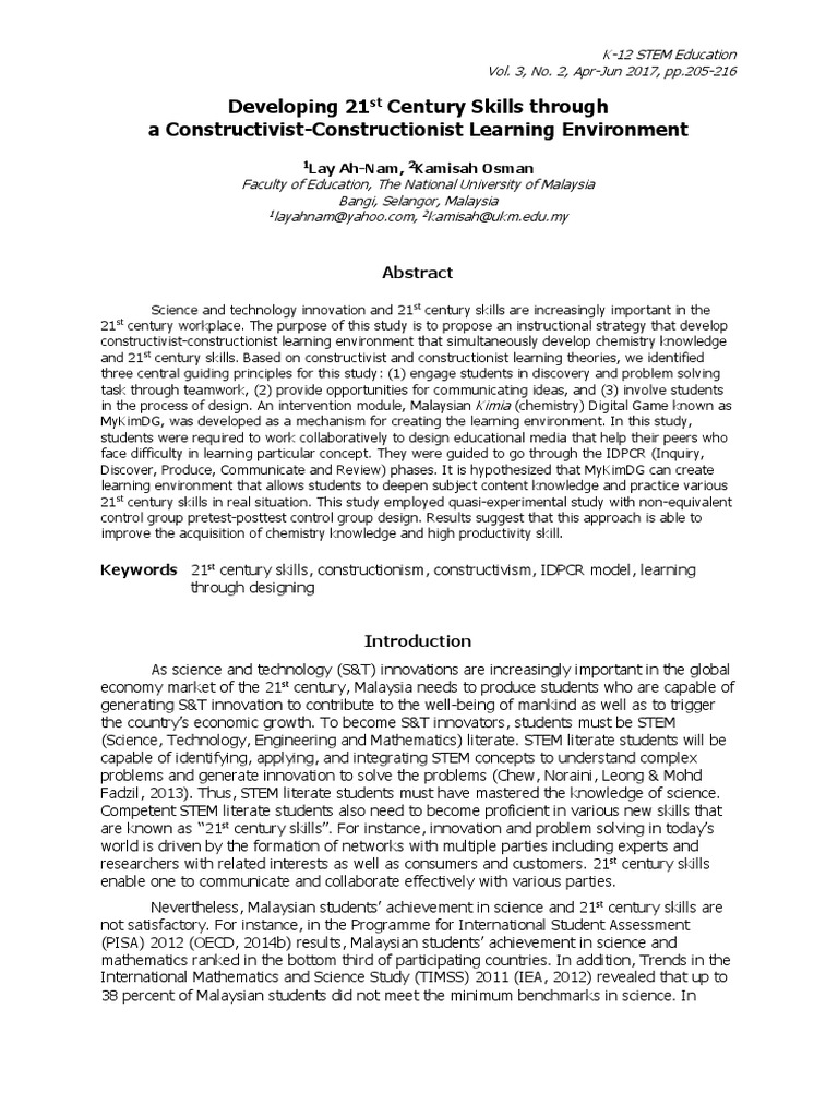 Developing 21 Century Skills Through A Constructivist-Constructionist Learning Environment | PDF ...