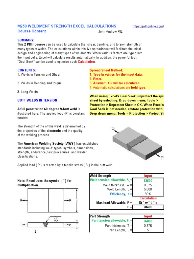 Weldment Strength Excel Calculations | PDF | Bending | Beam (Structure)