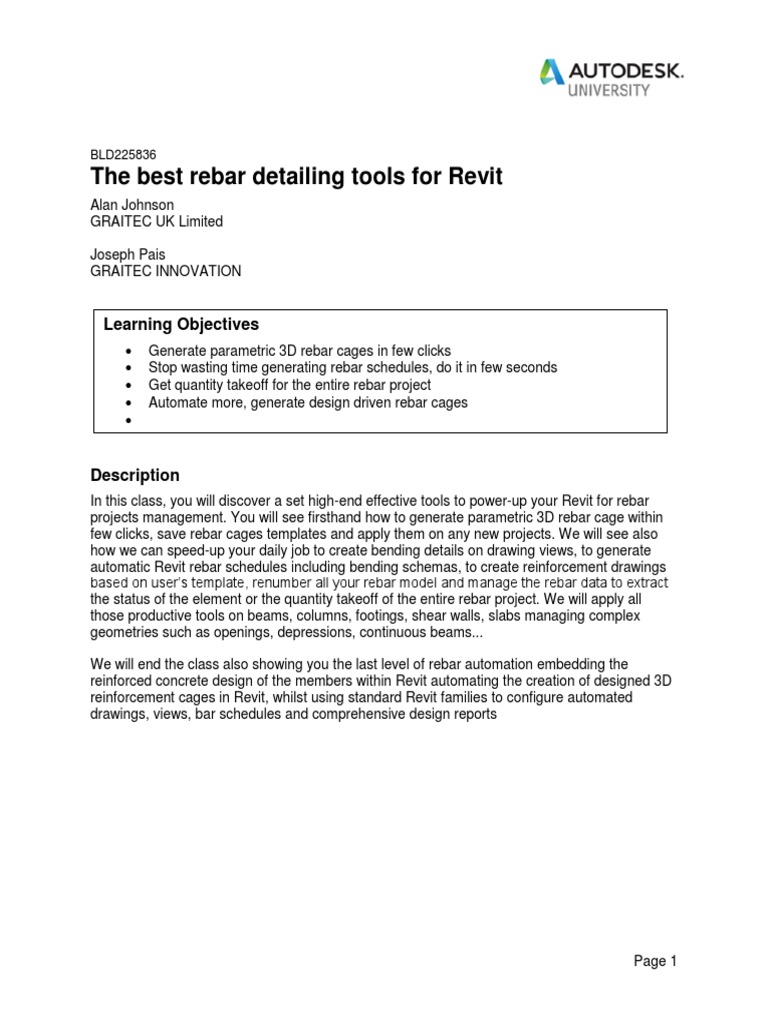 The Best Rebar Detailing Tools For Revit: Learning Objectives | PDF ...