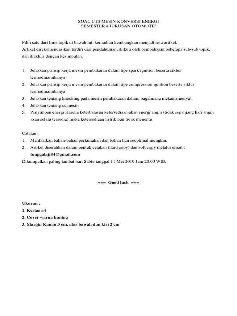 Soal Uts Mesin Konversi Energi | PDF