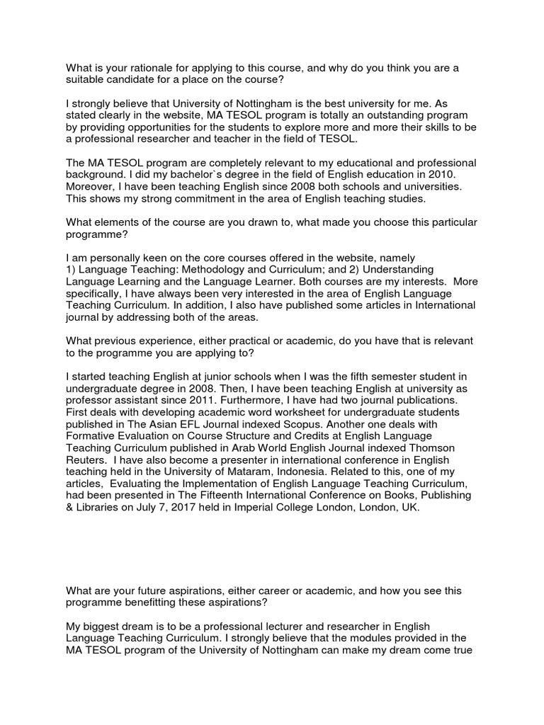 What is your rationale for applying to this course.docx | English As A ...