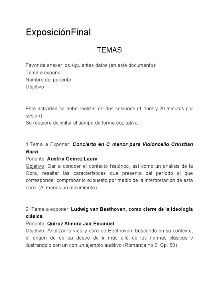 Exposición Final, TEMAS | PDF | Periodo Clásico (Música) | Johann ...