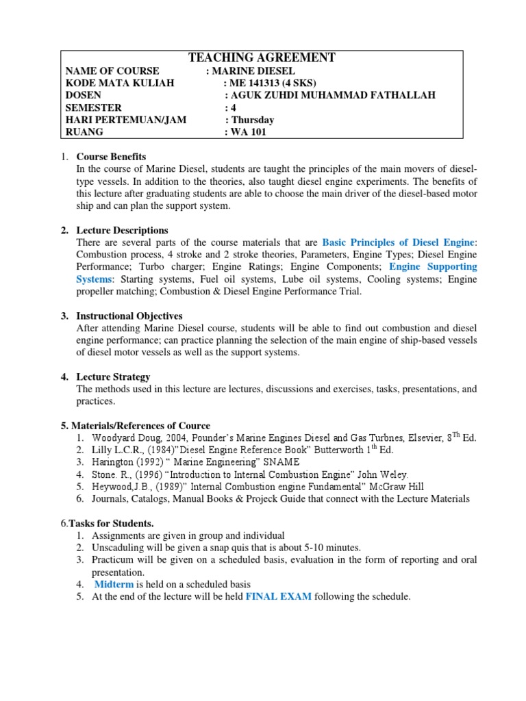 Teaching Marine Diesel Engines: A Course Outline Detailing Objectives ...