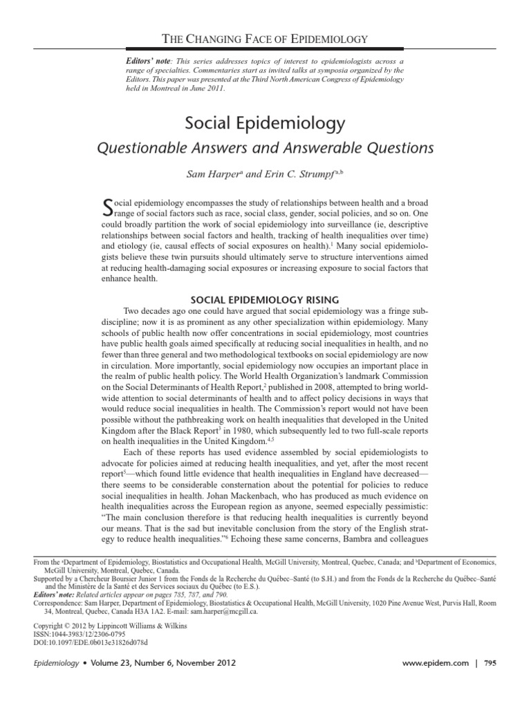 Social Epidemiology: Questionable Answers and Answerable Questions ...