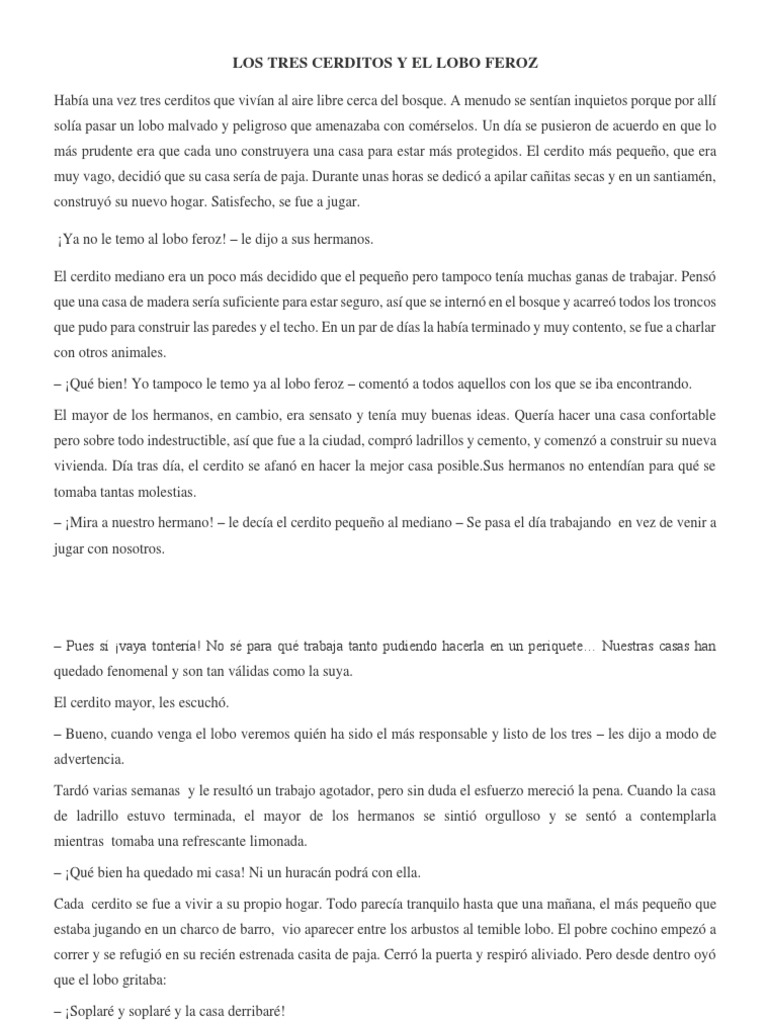 Los Tres Cerditos y El Lobo Feroz | PDF | Ocio | Naturaleza