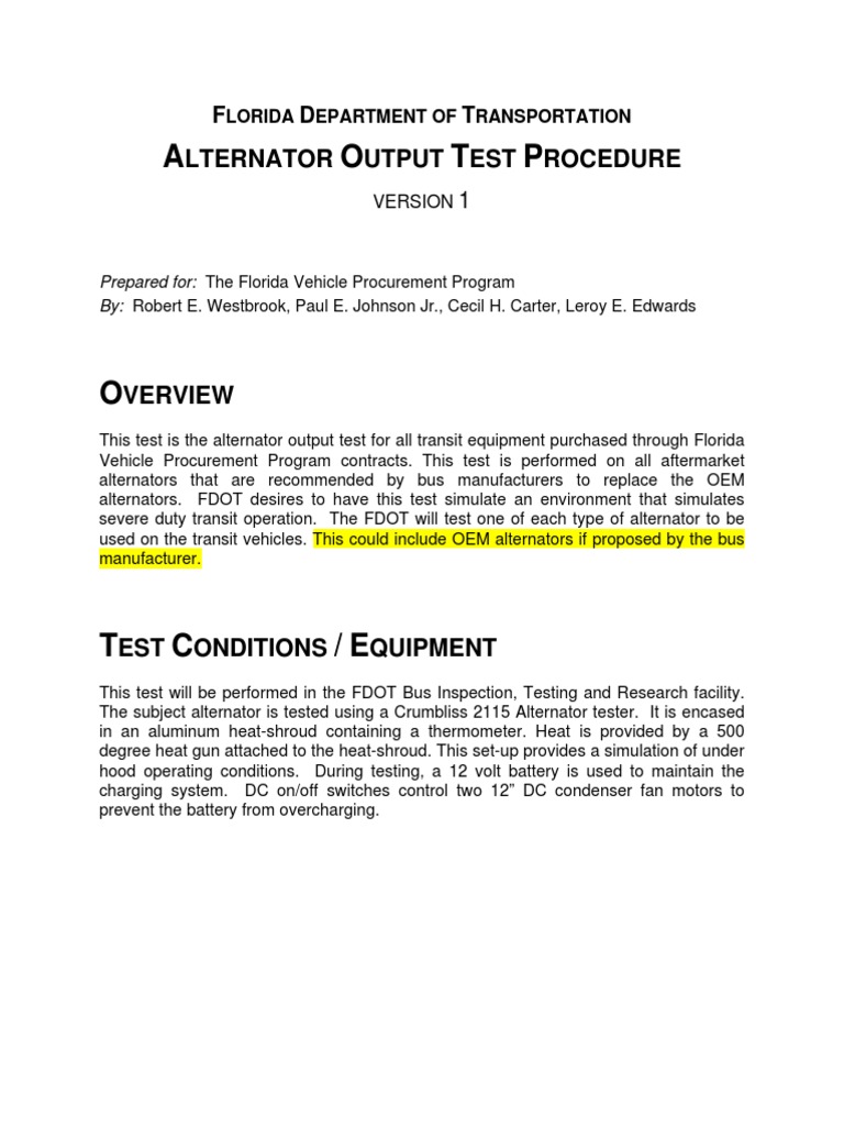 Alternator Output Test Procedure | PDF | Manufactured Goods | Machines