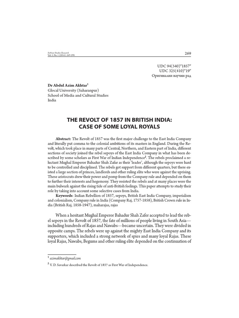 Abdul Azim Akhtar - The Revolt of 1857 in British India Case of Some ...