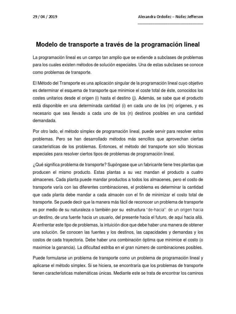 Modelo de Transporte | PDF | Programación lineal | Transporte