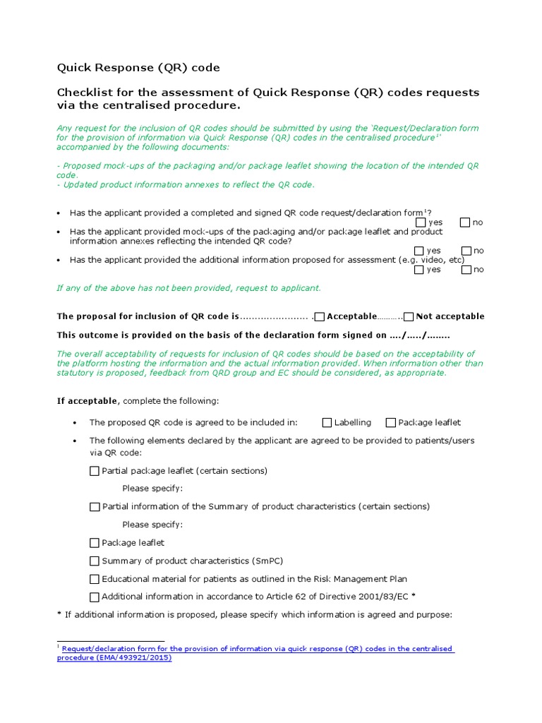 Quick Response (QR) Code Checklist For The Assessment of Quick Response ...
