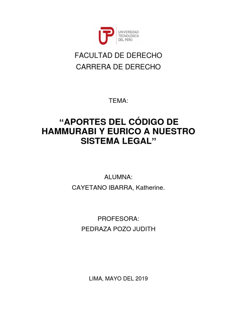 Aportes Código de Hammurabi y Eurico | PDF | Derecho penal ...