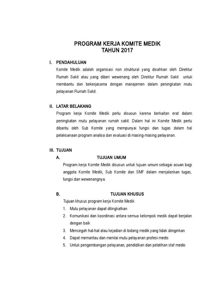 Program Kerja Komite Medik | PDF