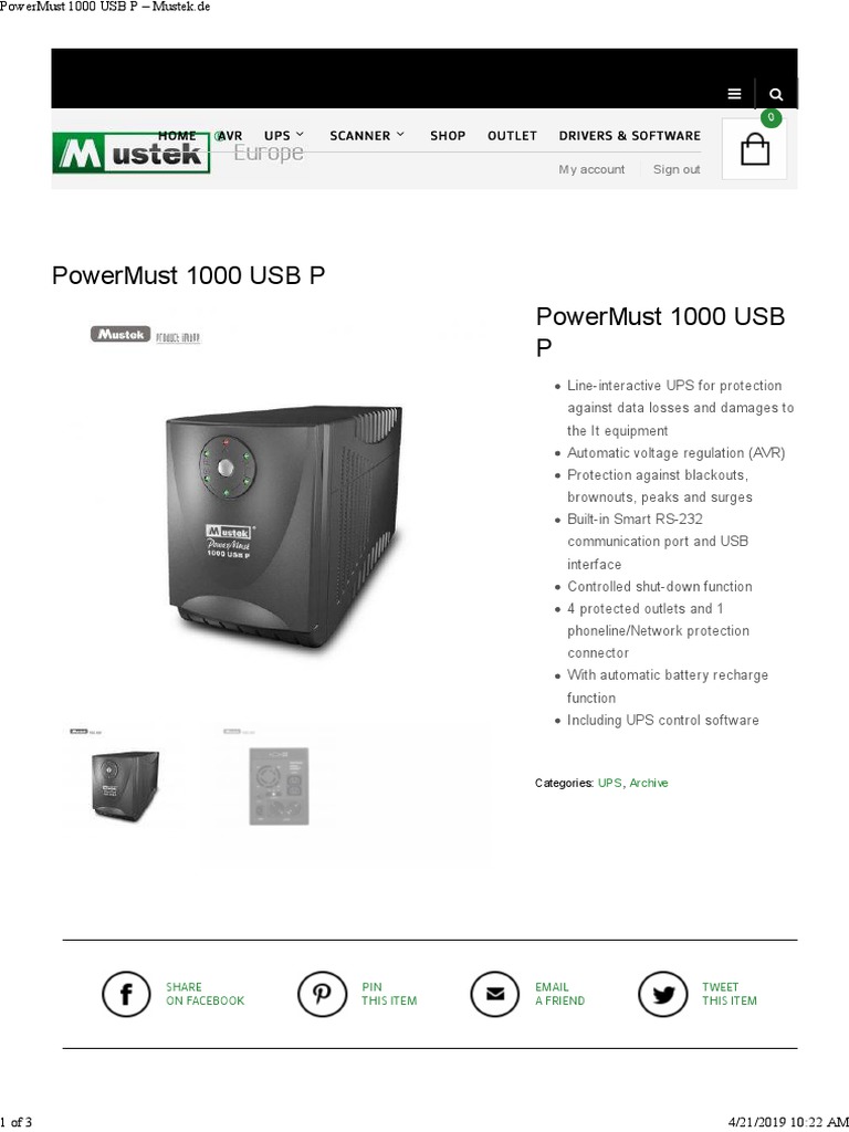 PowerMust 1000 USB P - Mustek | PDF | Usb | Electronics